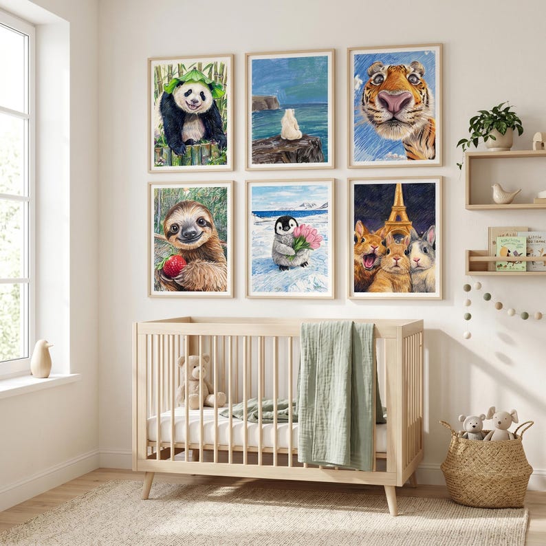 Set of 6 Animal Nursery Prints | Hand Drawn Colored Pencil Art (digital ...