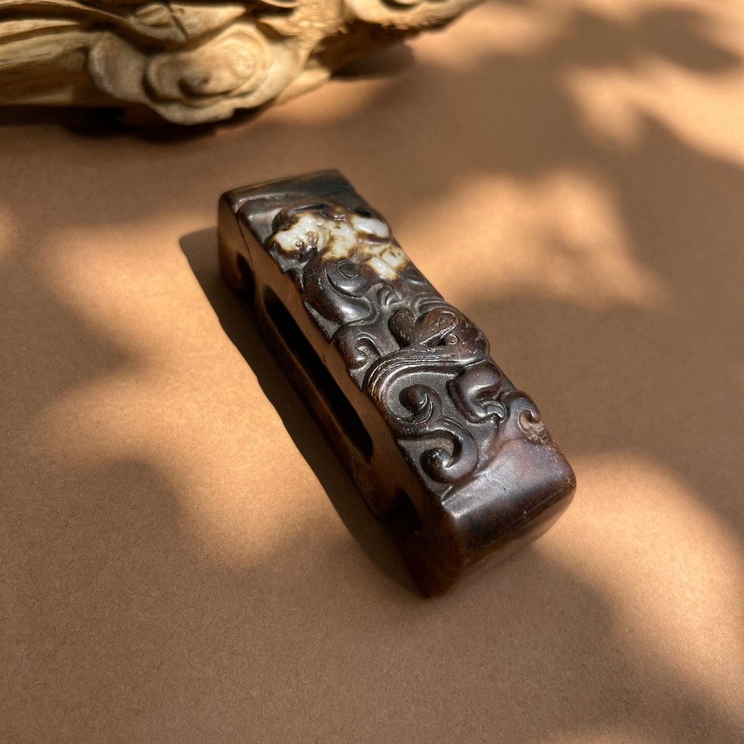 Ancient Jade Sword Guard Carved Chi Dragon Jade Figurine Collectible ...