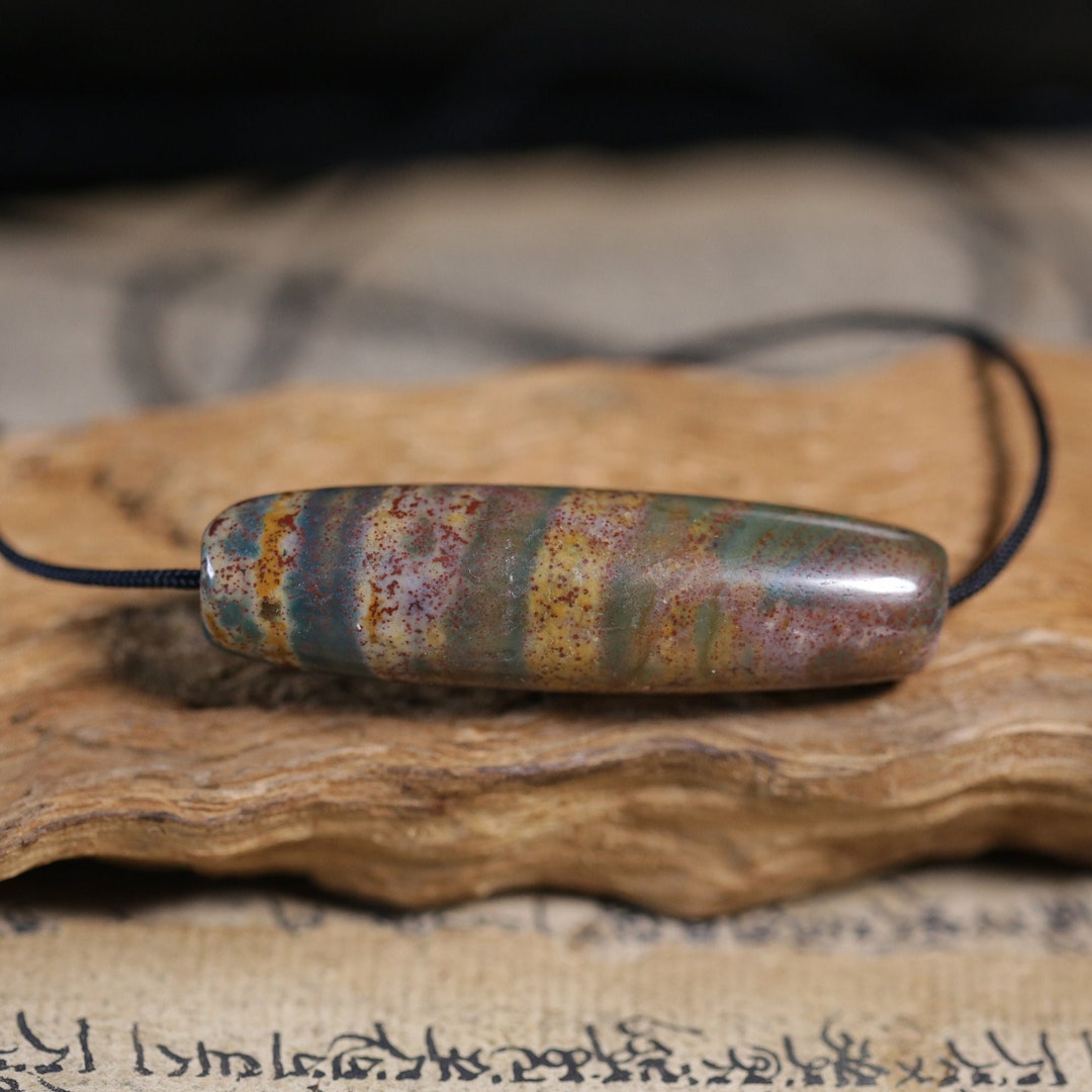 Old Agate Dzi Bead, Colorful Tibetan Ancient Dzi Bead, Healing Gemstone Pendant, Buddist Dzi ...