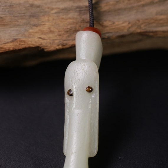 Antique human jade statue pendant, high-quality authe… - Gem