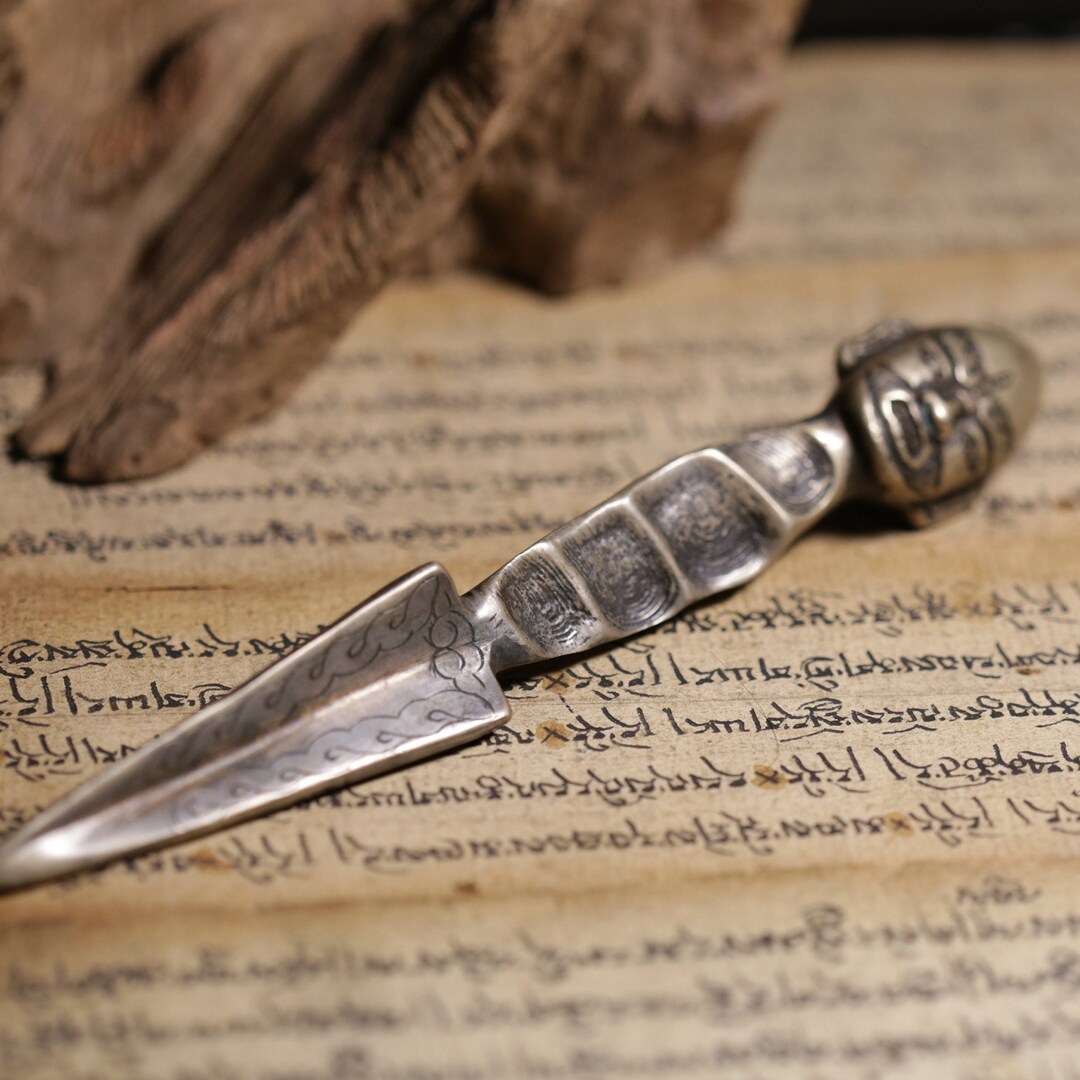 Tibetan Copper Dorje Phurba, Old Buddist Dorje Dagger With a Man Head ...