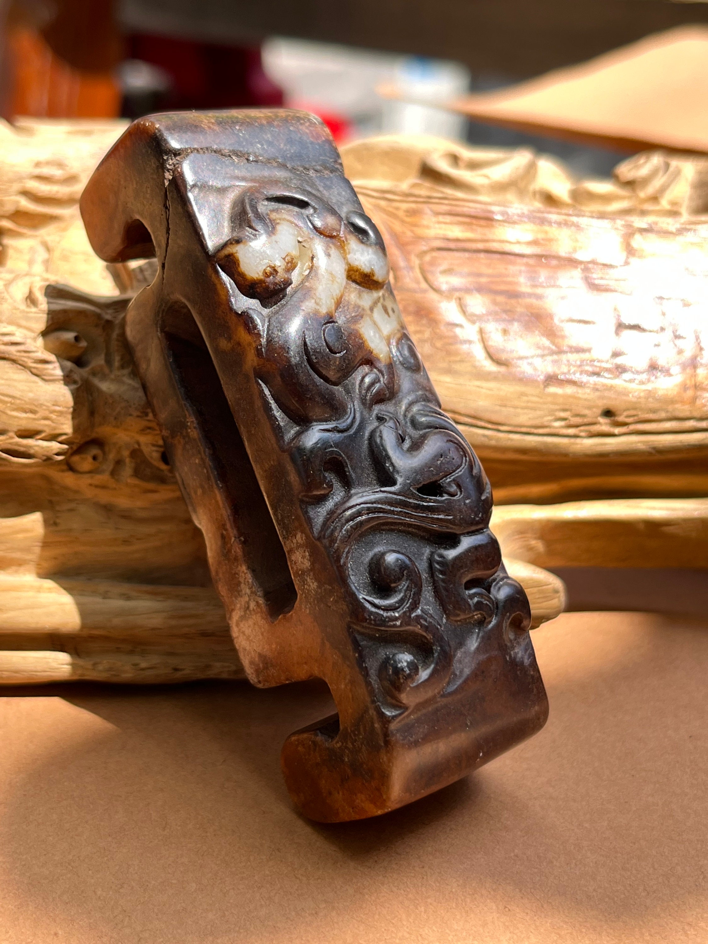 Ancient Jade Sword Guard Carved Chi Dragon Jade Figurine Collectible ...