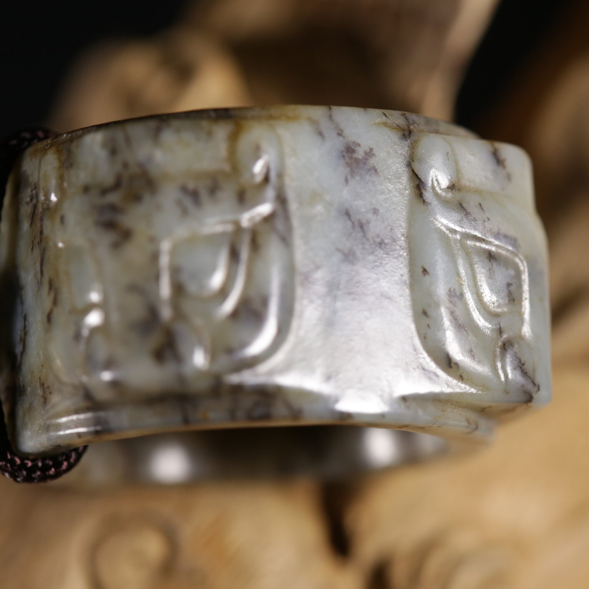 Antique Jade Ring Trinket, Taotie Pattern Jade Cong Figurine, Blue and ...