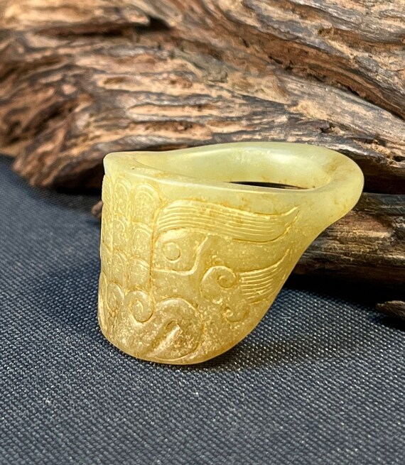 Hetian Yellow Jade Thumb Ring, Dragon Pattern Jade Th… - Gem