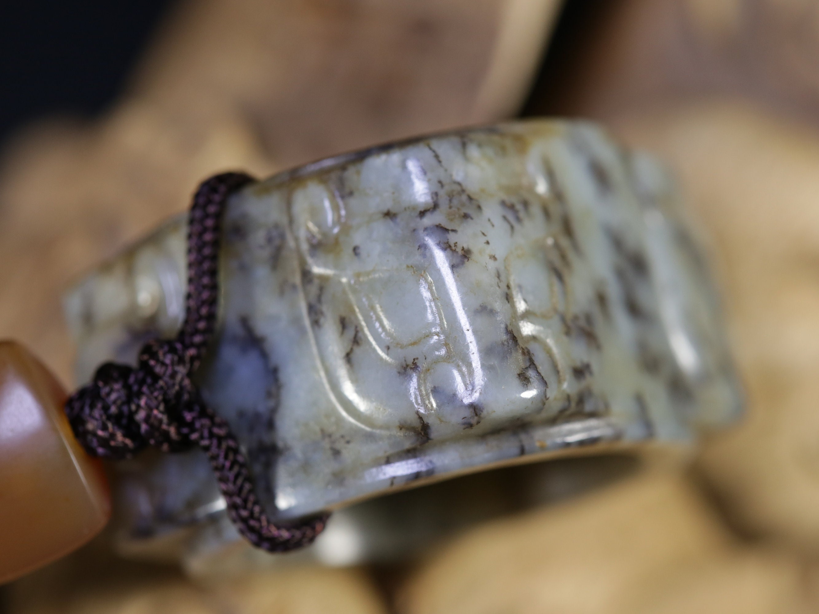 Antique Jade Ring Trinket, Taotie Pattern Jade Cong Figurine, Blue and ...