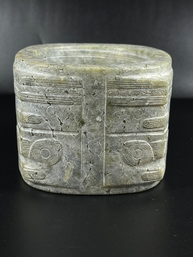 Ancient God's Face Cong Trinket Greenish Jade Cong - Etsy