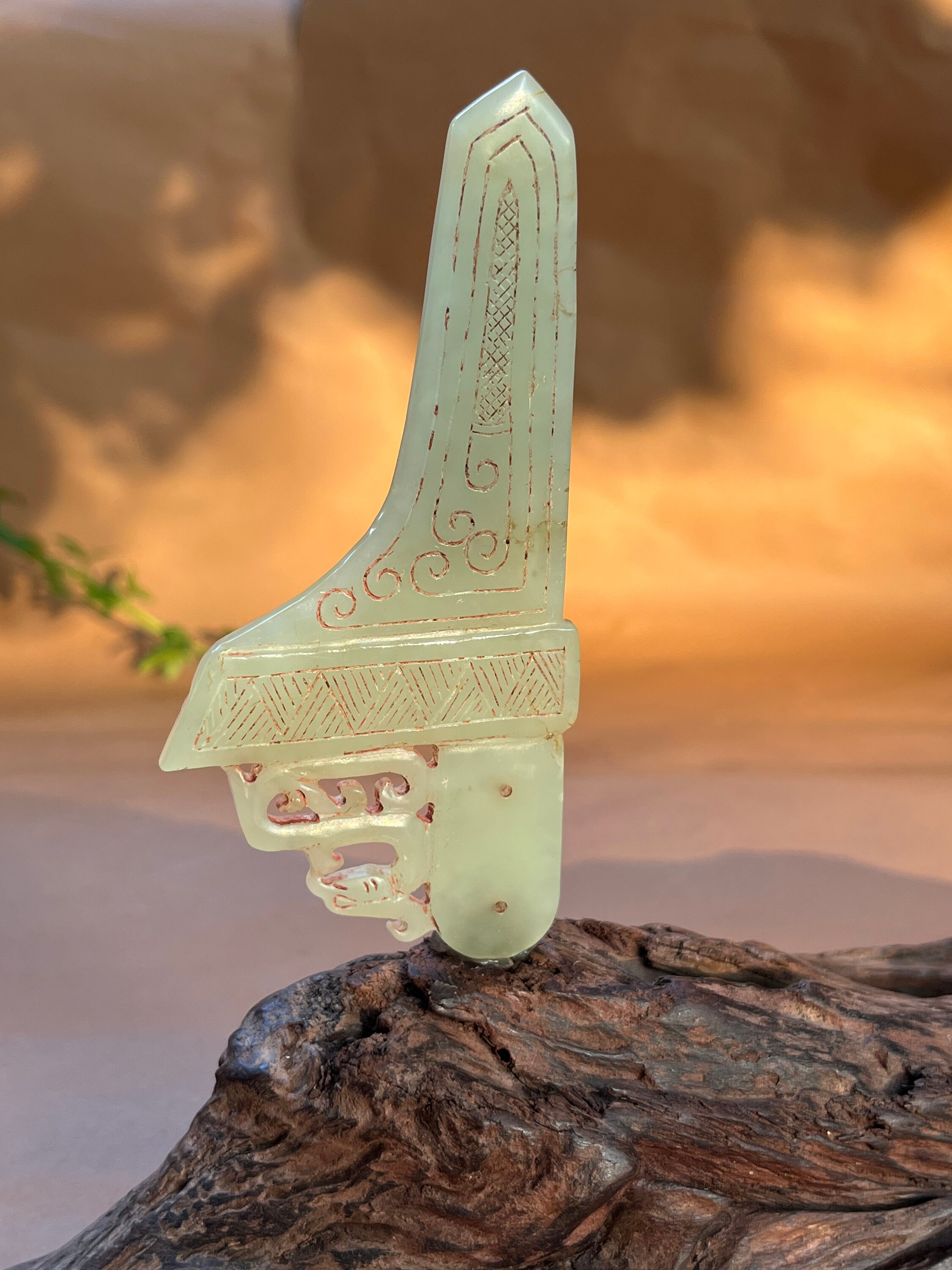 Chinese Yellow Jade Dagger Carved Dragon and Phoenix Pattern ...