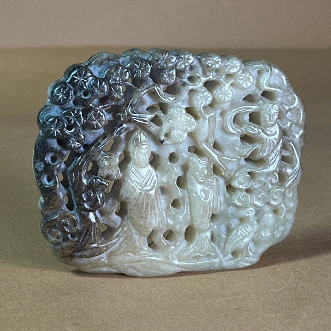 Antique White Jade Charm Carved Guanyin and Boys Jade Stone Human ...