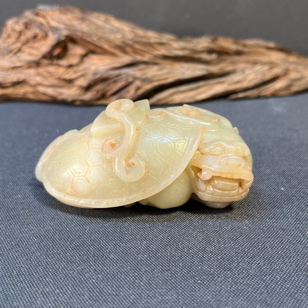 Antique Jade Dragon Turtle Figurine, Hetian Greenish White Jade ...