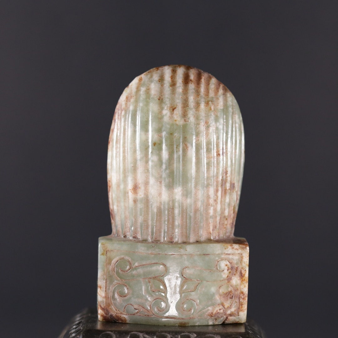 Old Greenish Jade Crown, Antique Collectible Jade With Taotie Pattern ...