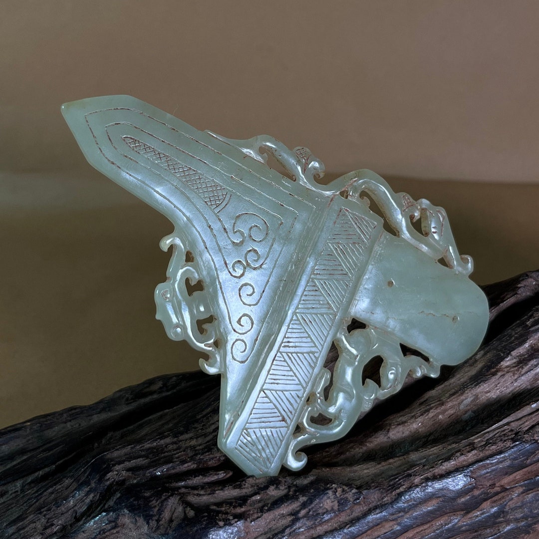 Antique Yellow Jade Dagger Carved Dragon and Phoenix Pattern ...