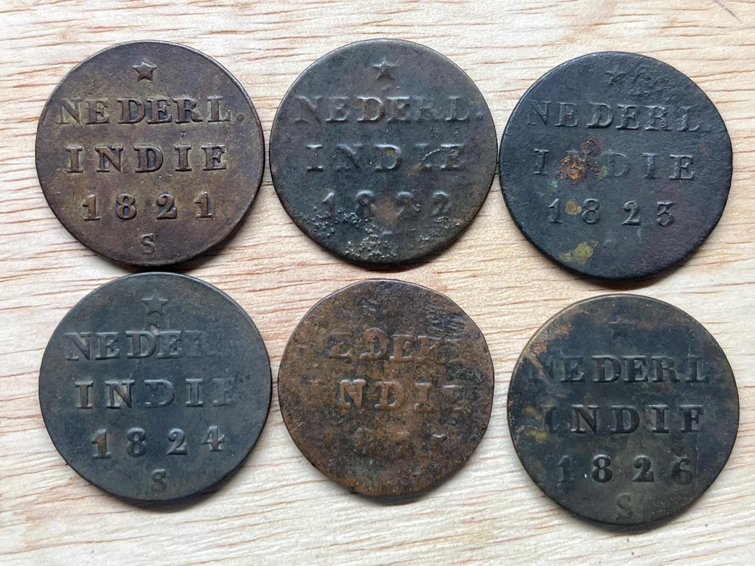 Set of 6 Piece Netherlands East Indie 1/2 Stuivers 1821-1826 Ducth ...