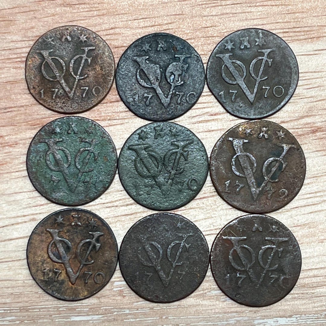 Lot of 9 VOC 1/2 Duit Copper Coins – 18th Century Dutch East Indies ...
