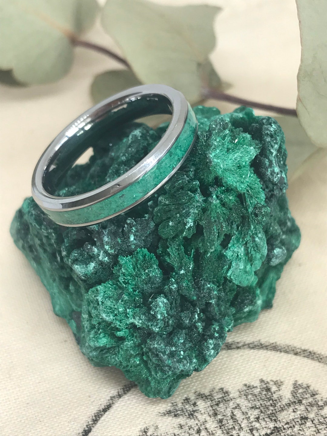 Malachite and Titanium Inlay Ring - Etsy Australia