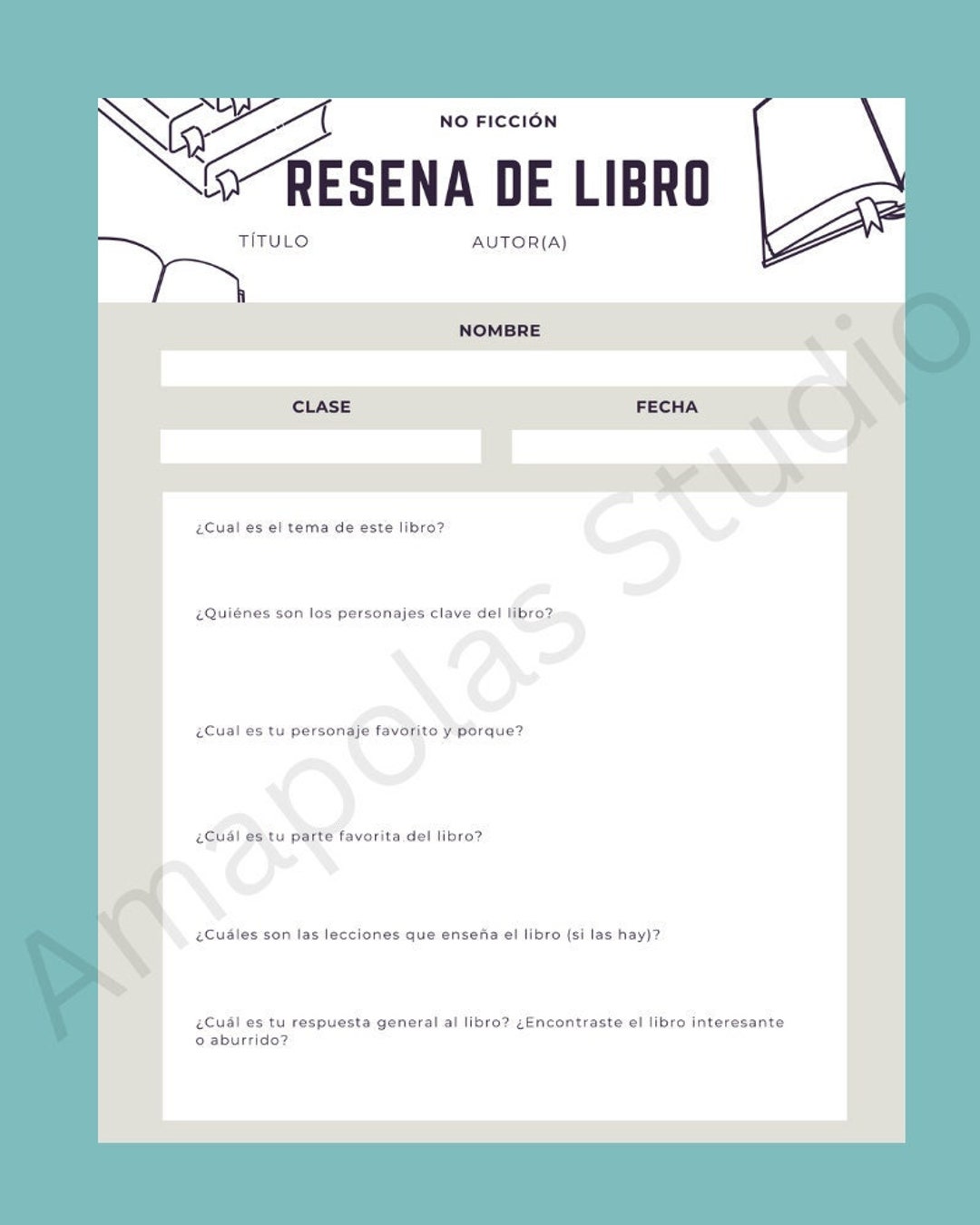 Spanish Book Report Worksheet| Hoja Para Resena De Libro | Printable - Etsy