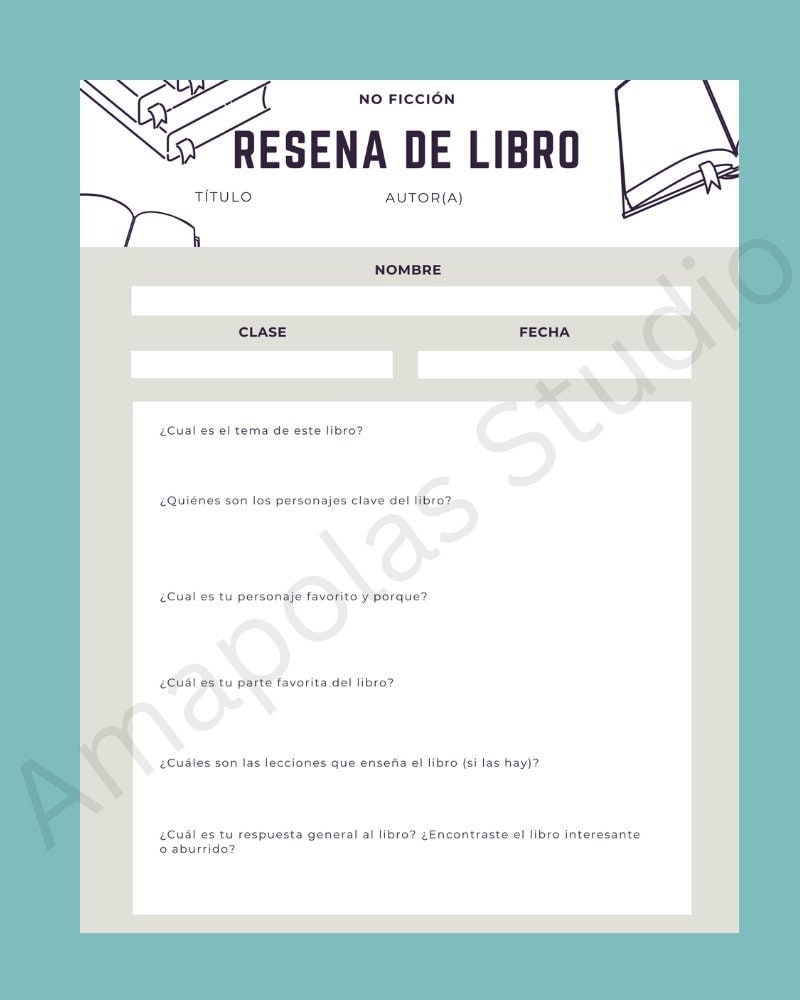 Spanish Book Report Worksheet| Hoja Para Resena De Libro | Printable - Etsy