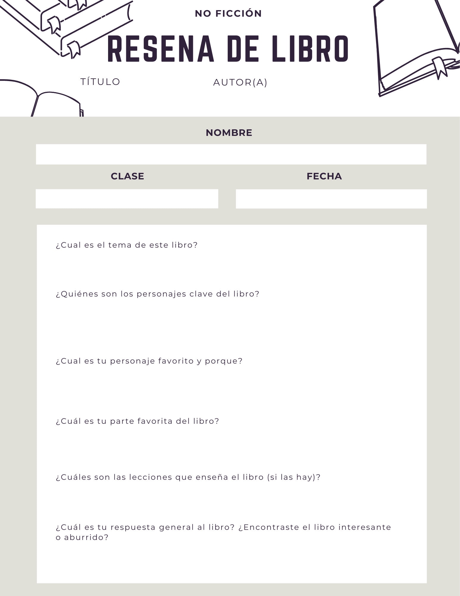 Spanish Book Report Worksheet| Hoja Para Resena De Libro | Printable - Etsy