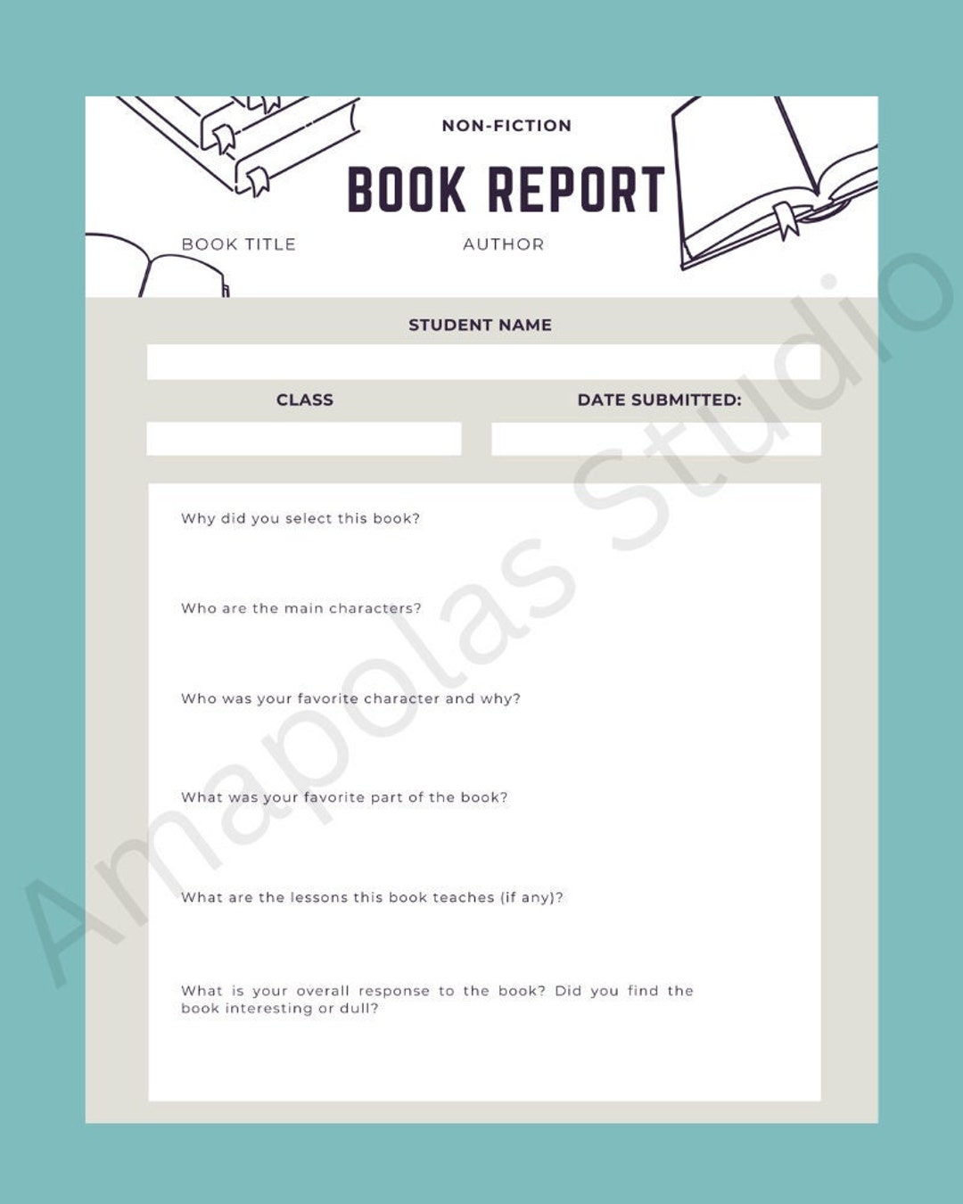 Printable Book Report Worksheet PDF - Etsy