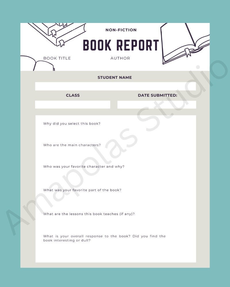 Printable Book Report Worksheet PDF - Etsy