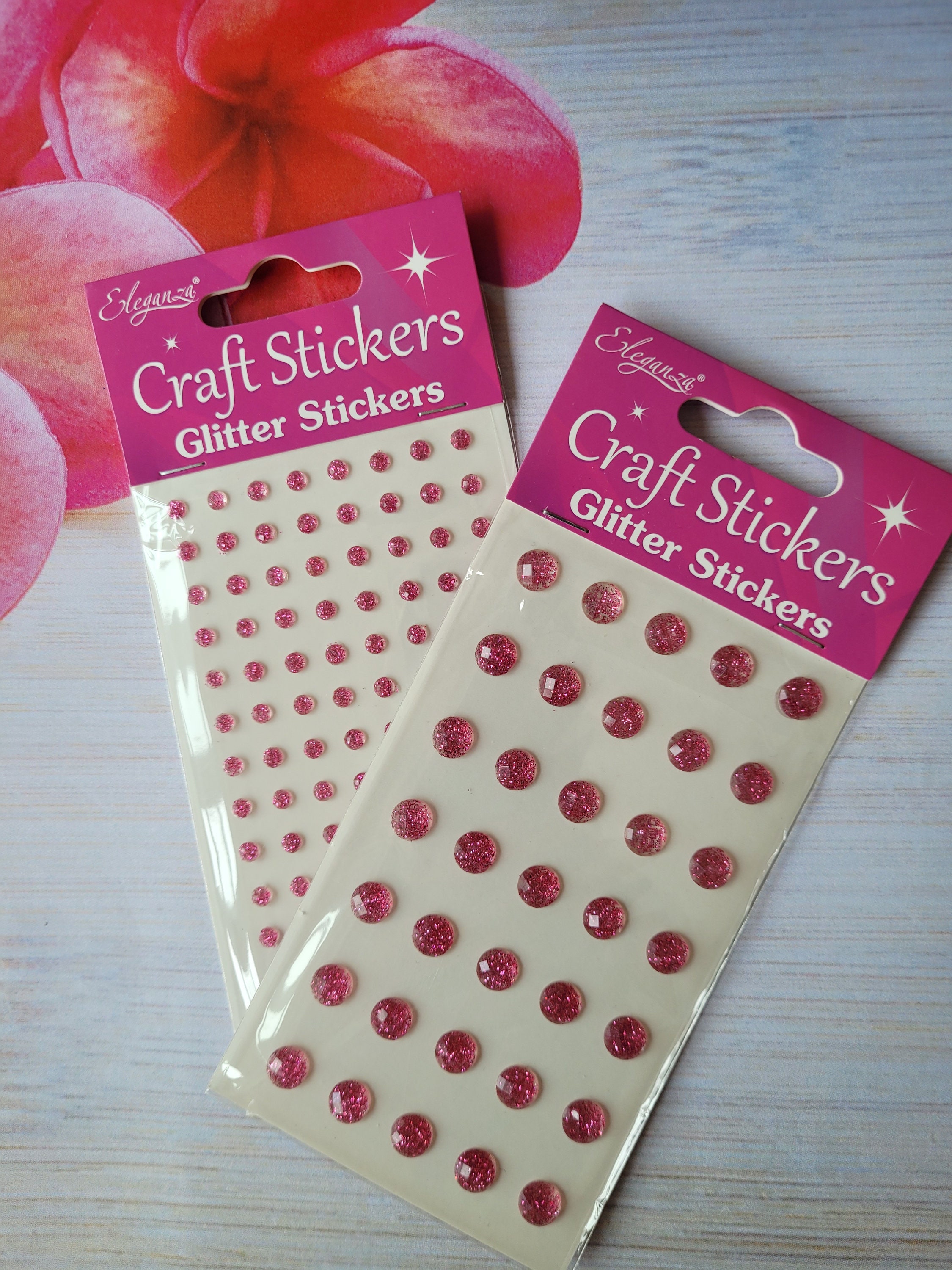 Glitter Gem Stickers, Light Pink 4mm & 8mm Self Adhesive Diamante ...