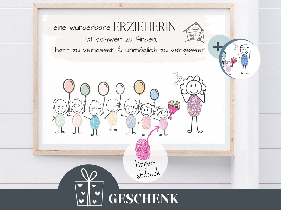 Fingerprint Teacher Gift Teacher Birthday Farewell Gift Kindergarten ...