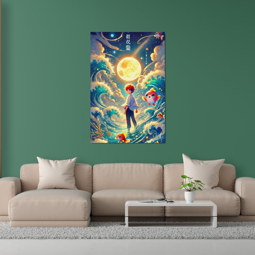 Studio Ghibli Ponyo Ocean Art, Fantasy Anime Style, Magical Moonlit ...