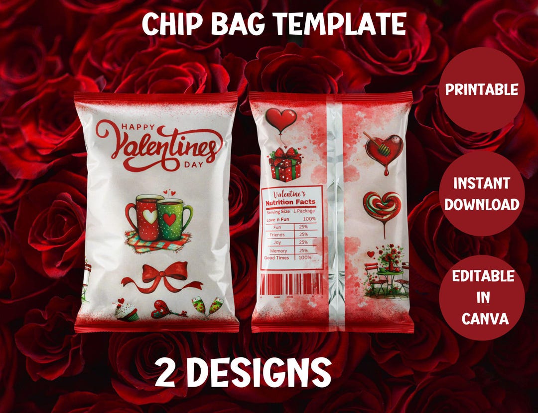 Printable Valentine’s Chip Bag Templates | Valentine Party Favor Snack ...