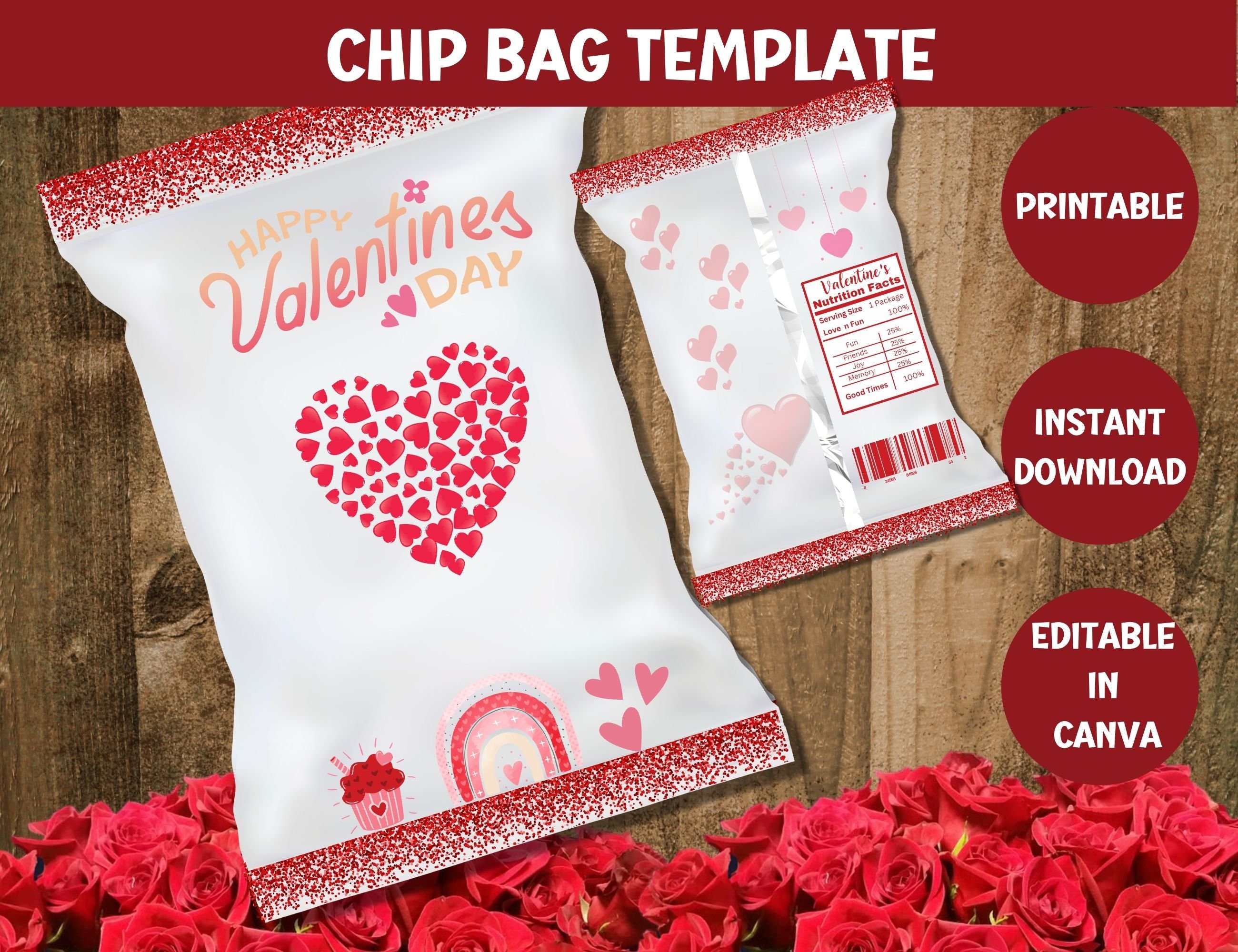 Custom Chip Bag Template, Editable, Valentine's Party Treat, Kids Party ...