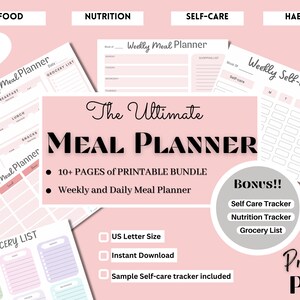 PRINTABLE Meal Planner, Grocery List, Nutrition Tracker, Self Care ...