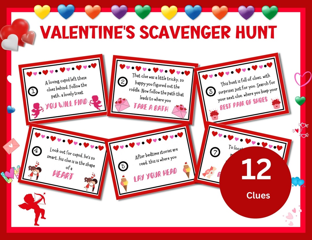 Valentine's Treasure Hunt, Crack the Code, Treasure Hunt Clues, Kid's ...