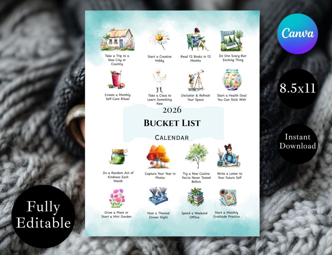 2026 Bucket List Canva Template – Editable Summer Checklist, Yearly ...