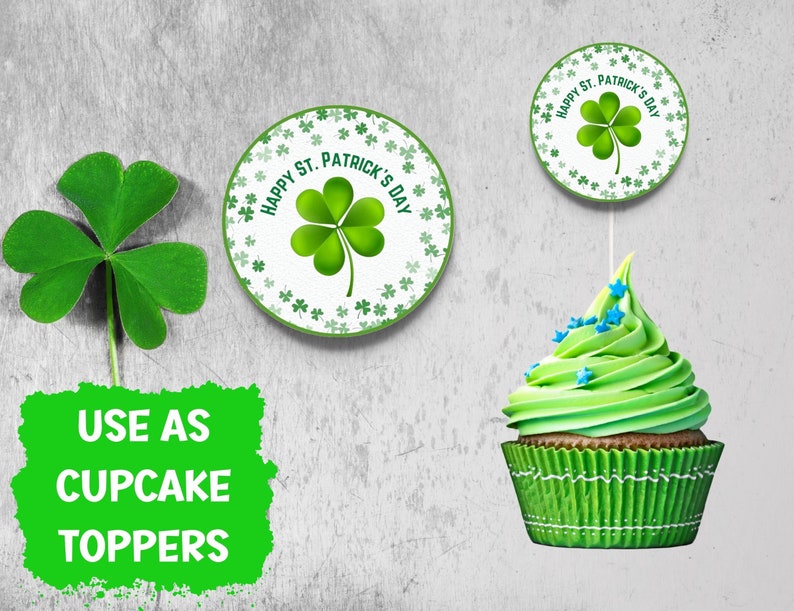 St Patricks Day Stickers, Printable Cookie Tag, Cupcake Topper, Party ...