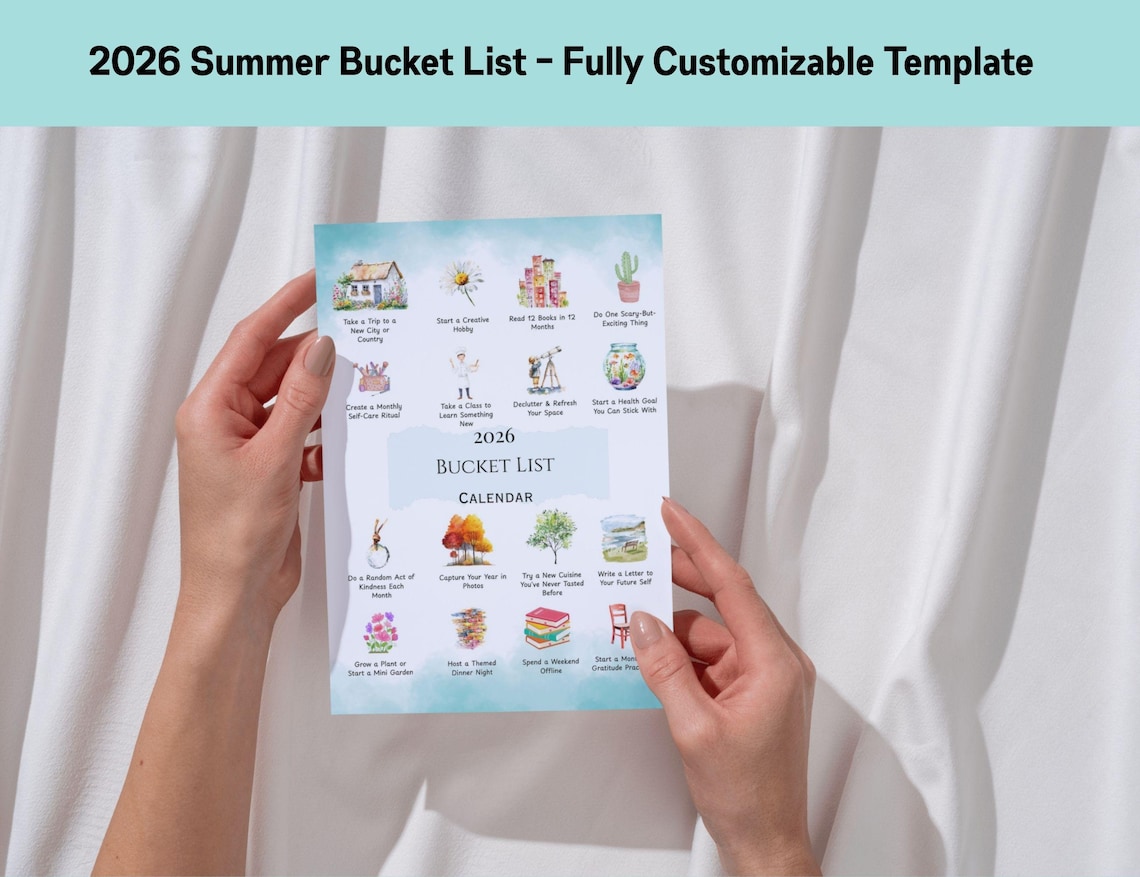 2026 Bucket List Canva Template – Editable Summer Checklist, Yearly ...