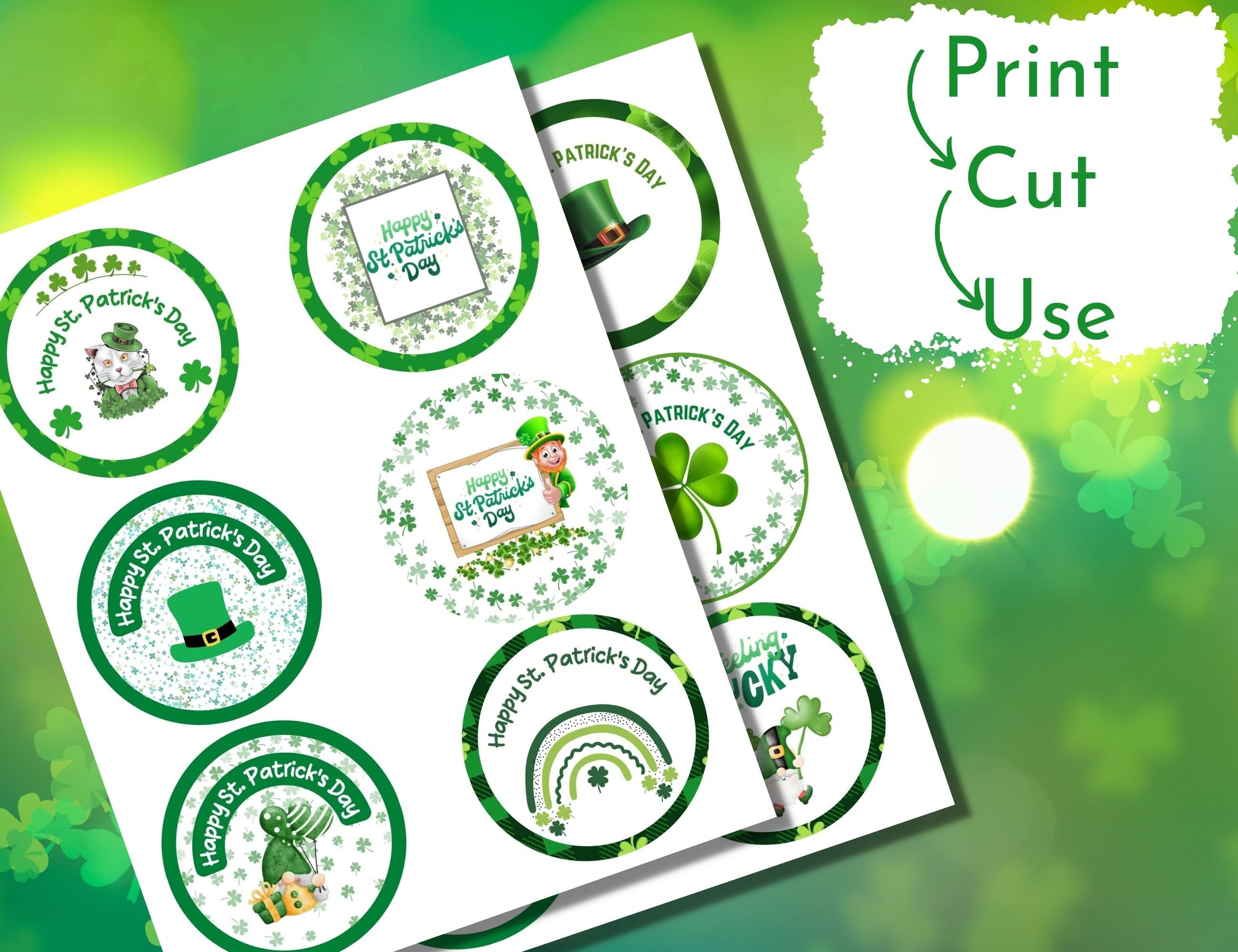 St Patricks Day Stickers, Printable Cookie Tag, Cupcake Topper, Party ...