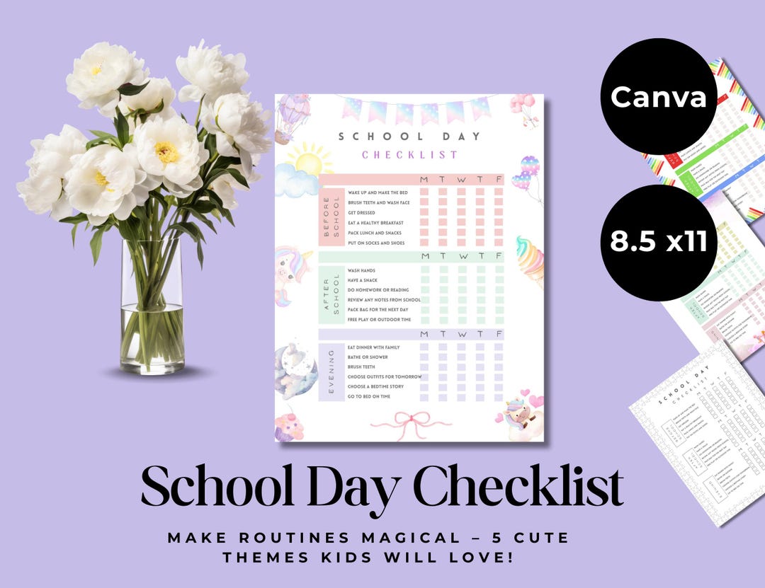 Kids School Day Checklist | Morning Routine Chart (printable) - Etsy