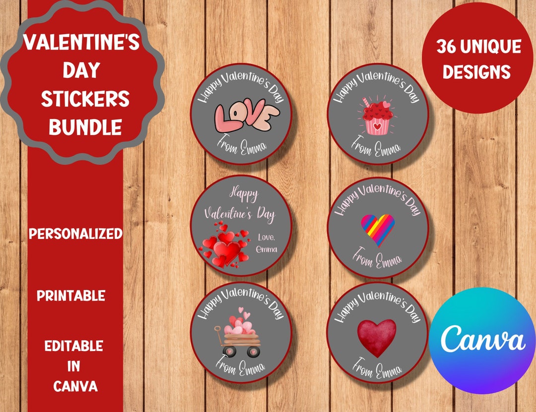 Valentine's Day Stickers, PRINTABLE, Editable Stickers, Valentines ...