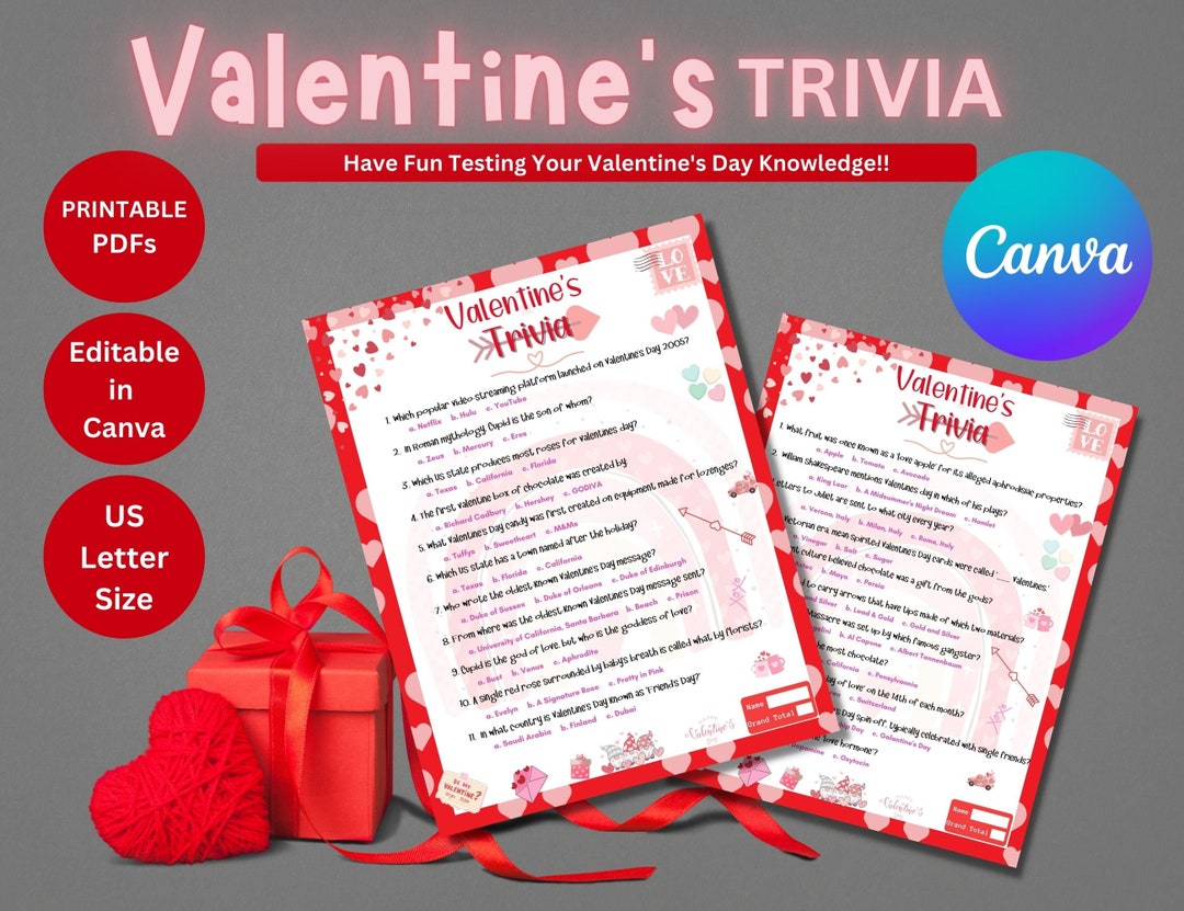 Valentine's Day Trivia Game: Printable Party Fun (editable in Canva) - Etsy