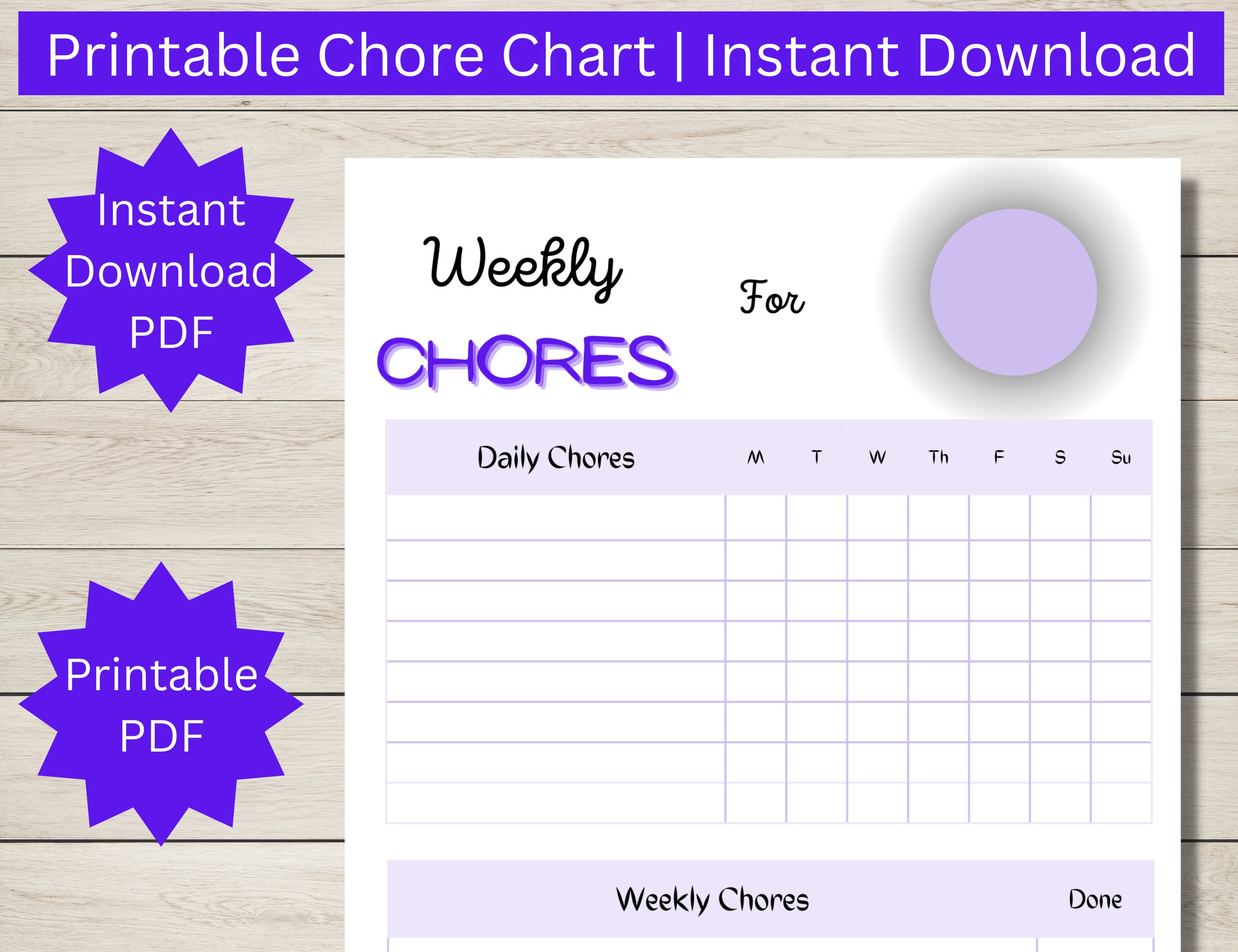 PRINTABLE Chore Chart, Kids and Adults Chore Chart, Reward Chart ...