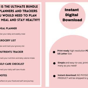 PRINTABLE Meal Planner, Grocery List, Nutrition Tracker, Self Care ...