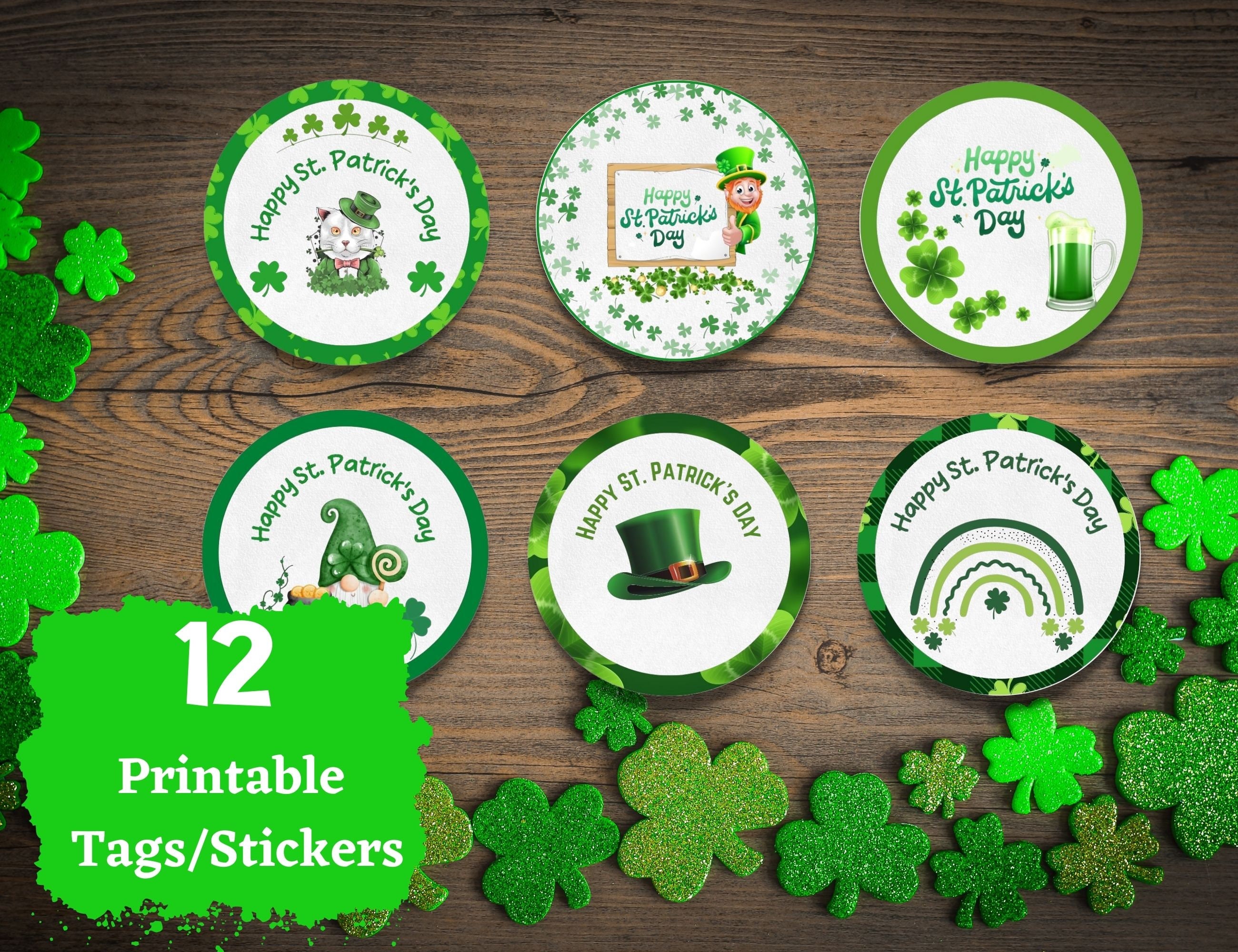 St Patricks Day Stickers, Printable Cookie Tag, Cupcake Topper, Party ...