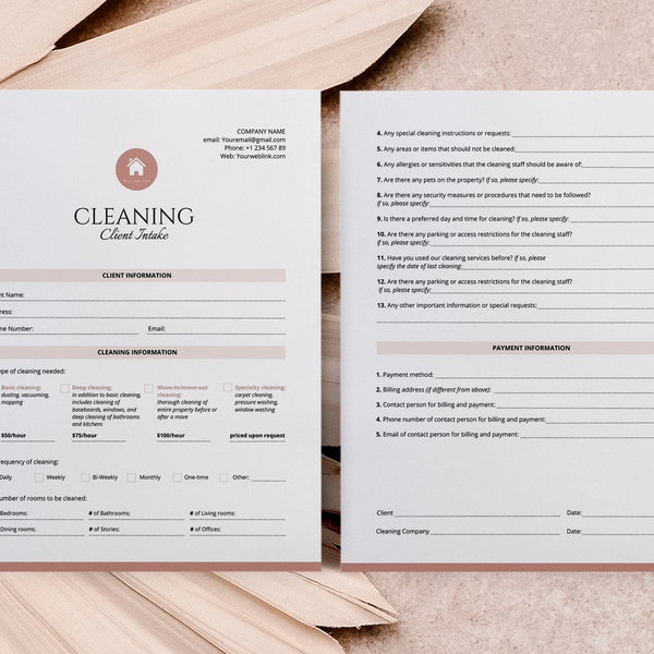 Cleaning Client Intake Template - Etsy