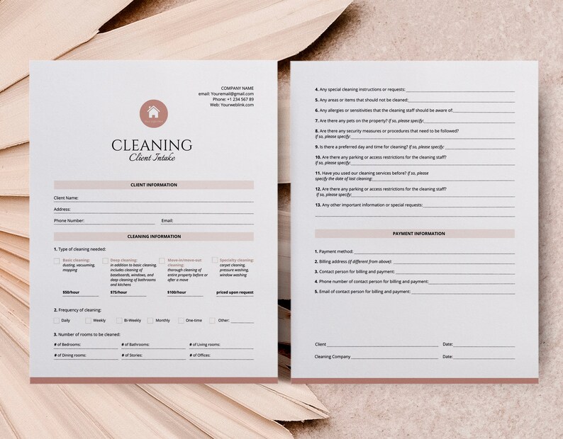 Editable Client Intake Form Template Cleaning Service - Etsy