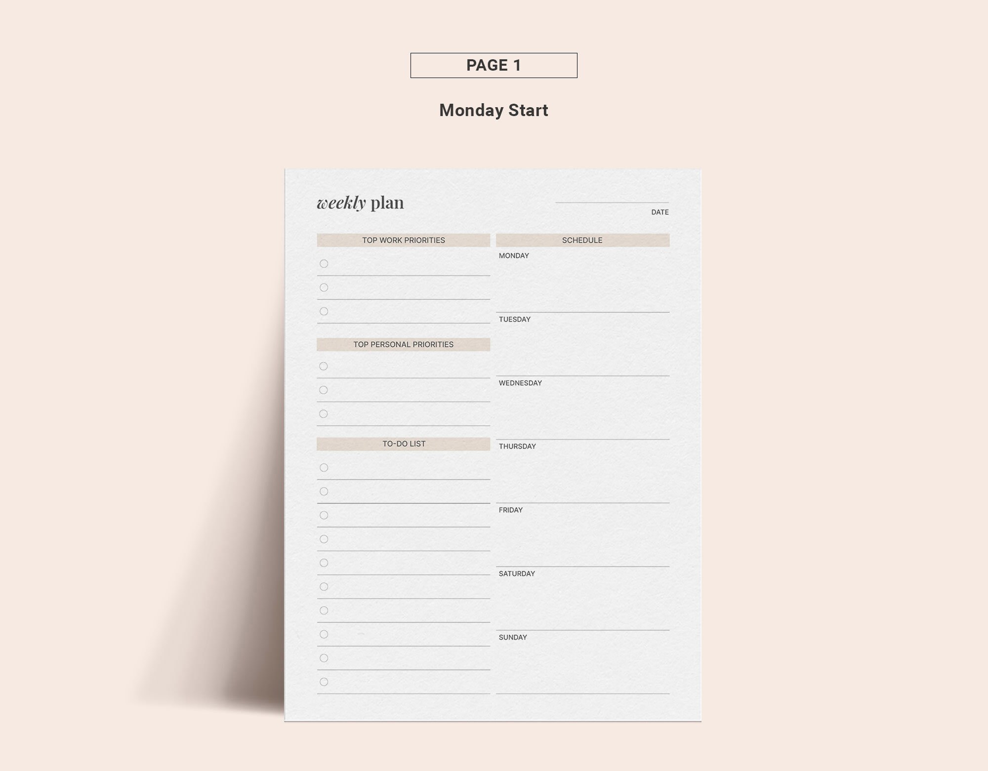 Weekly Planner, Printable Week Plan, To-do List Pdf, Simple Weekly ...