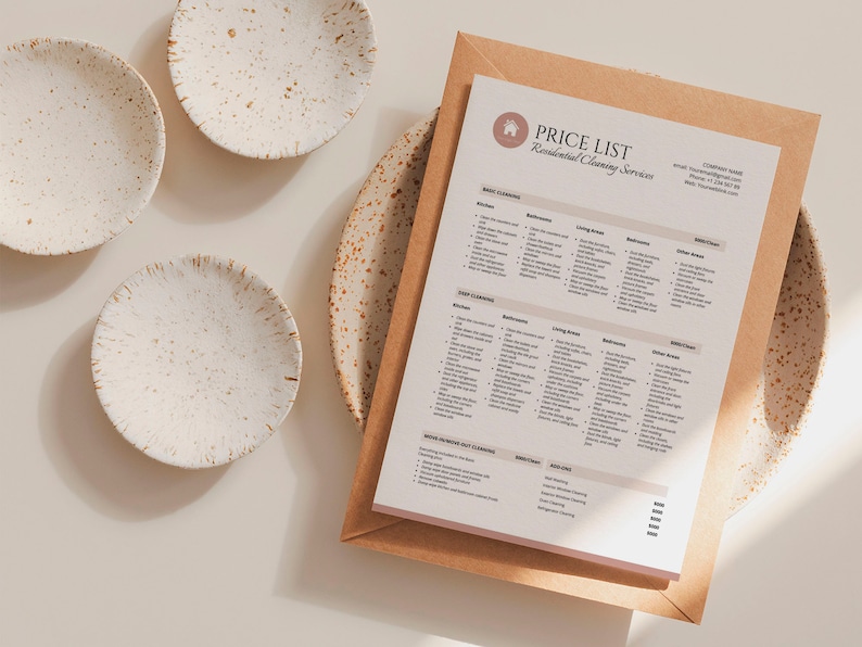 Residential Cleaning Service Pricing List, Editable Clean Price List ...