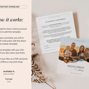 Print Release Template, Editable 5x5 Card, Photography Release Form ...