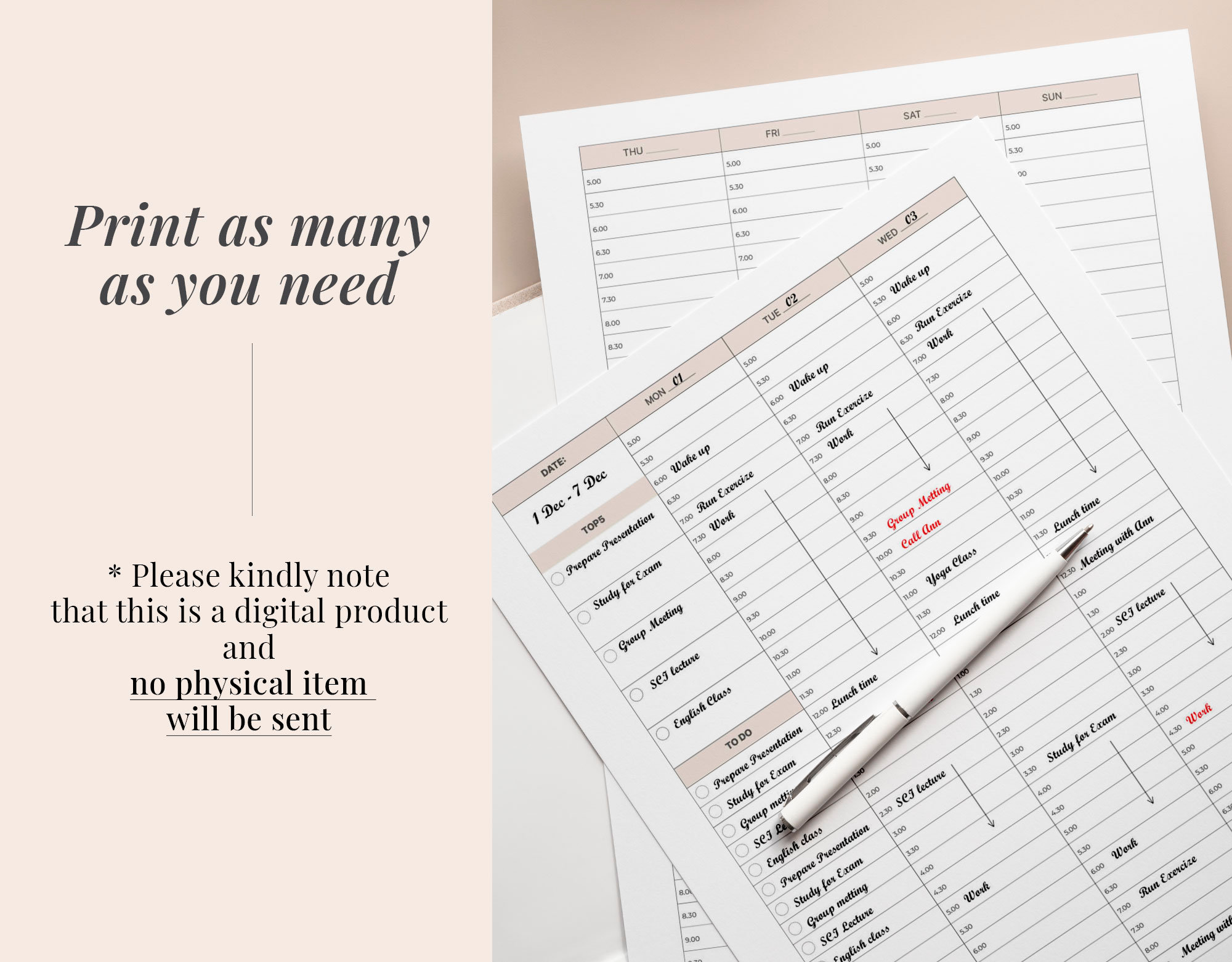 Undated Weekly Planner Half-hour Block Schedule 2 Pages - Etsy