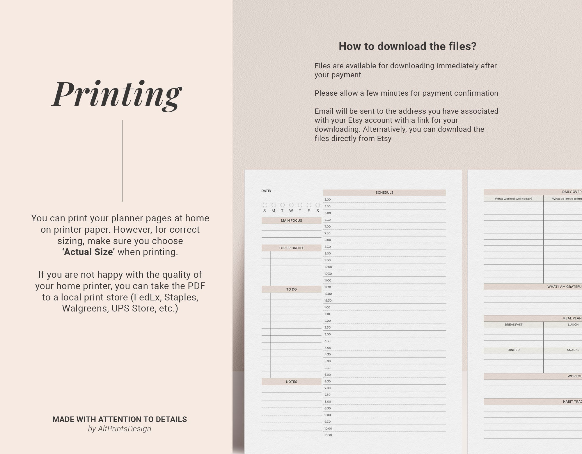 Undated Daily Printable Planner, 2 Pages, Half Hour, Work Journal ...