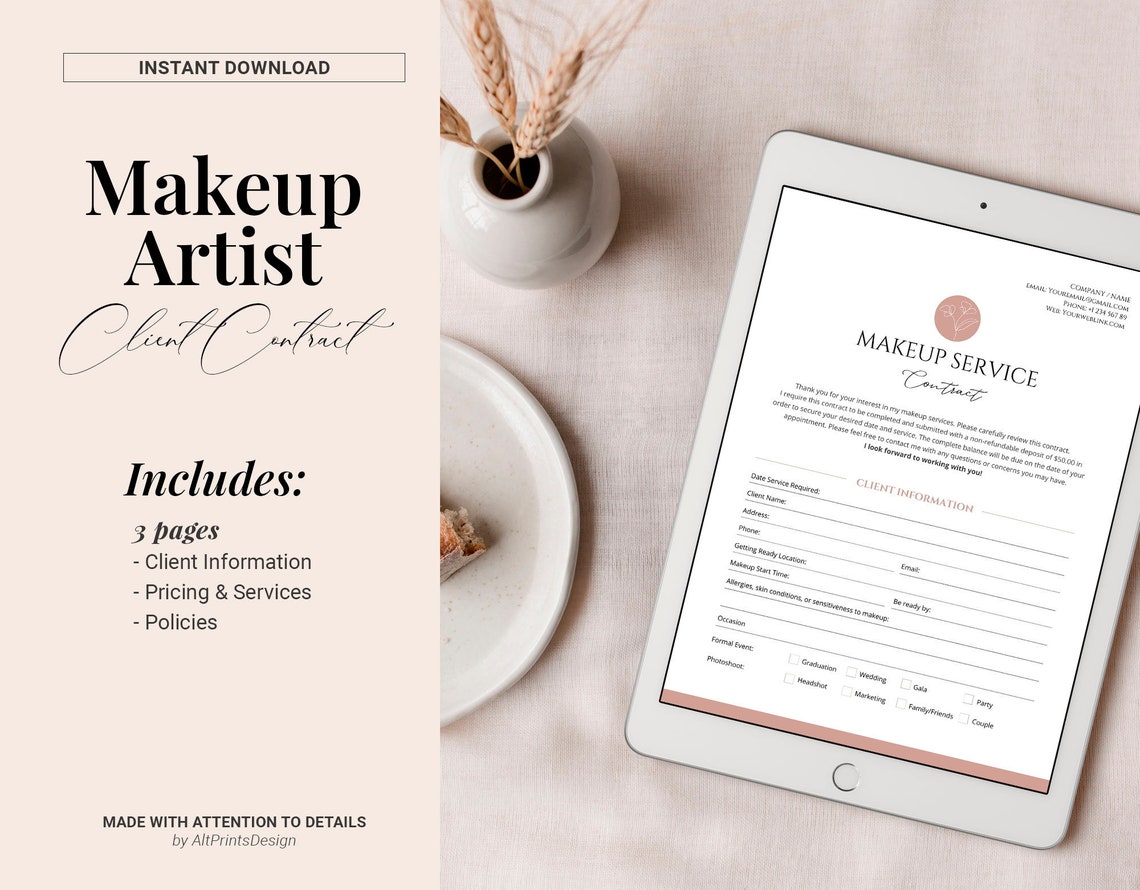 Makeup Artist Contract Template Editable Client Makeup - Etsy