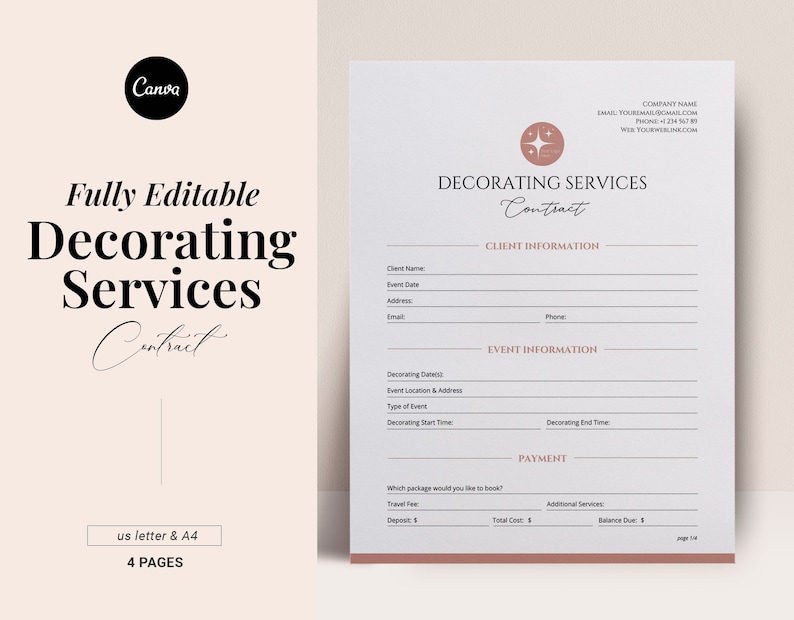 Event Decorating Services Contract Template, Editable Event Planning ...