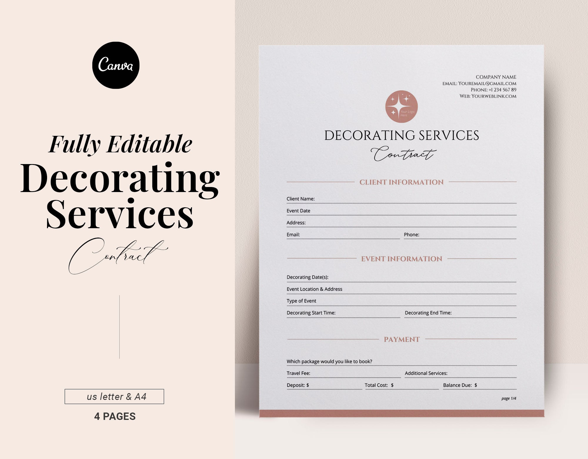 Event Decorating Services Contract Template, Editable Event Planning ...